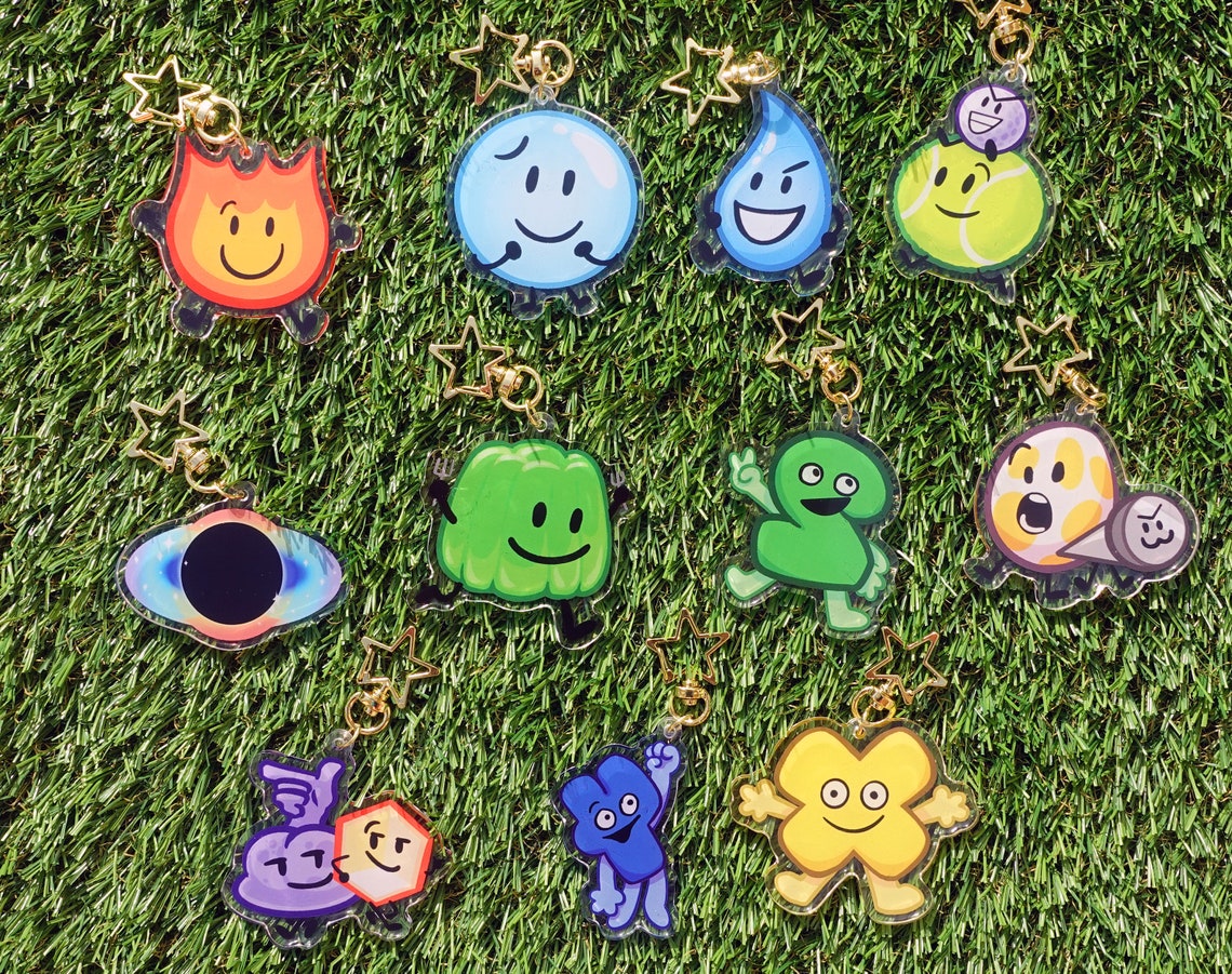 BFDI Keychains 2.5 Acrylic Firey, Bubble, Teardrop, Golfball ...