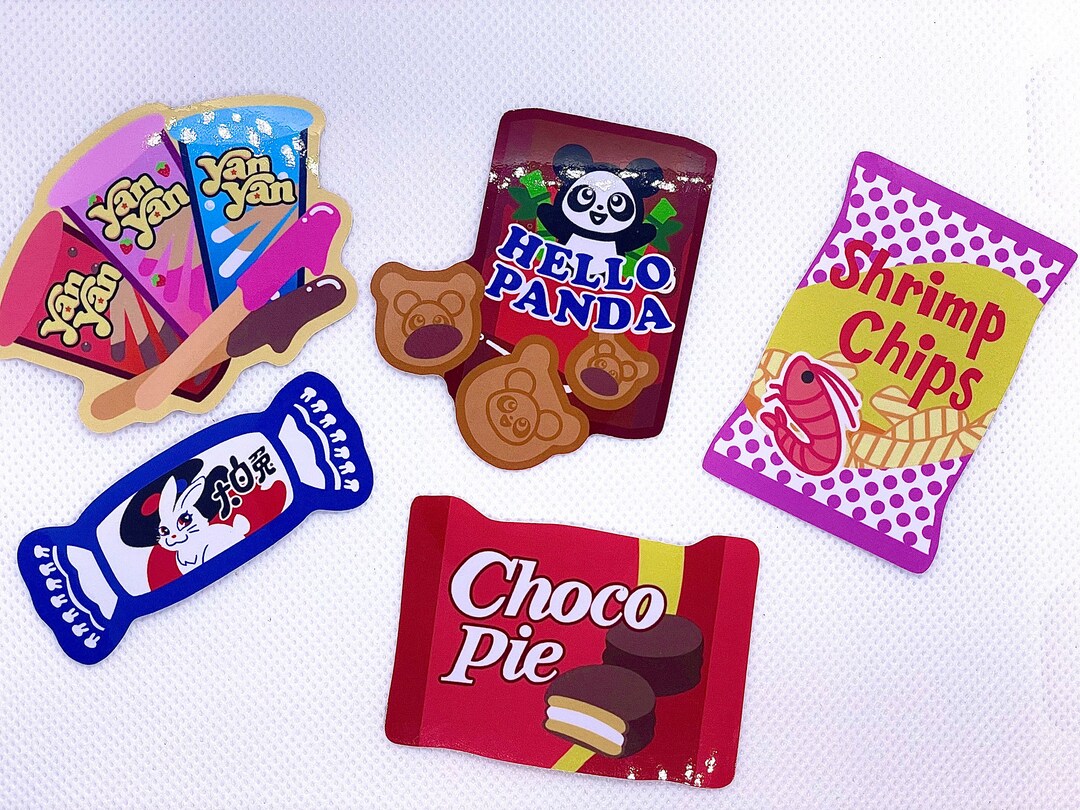 Asian Snacks Vinyl Decal - Approx 2.5" - Yanyan, Hello Panda, Shrimp ...