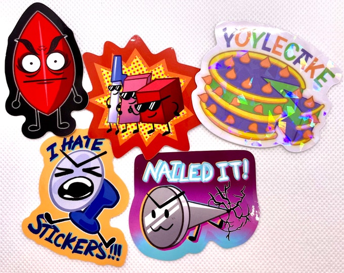 BFDI 2.5 Vinyl Sticker Pack 2 evil Leafy, Yoylecake, Fanny, Naily, Pen ...