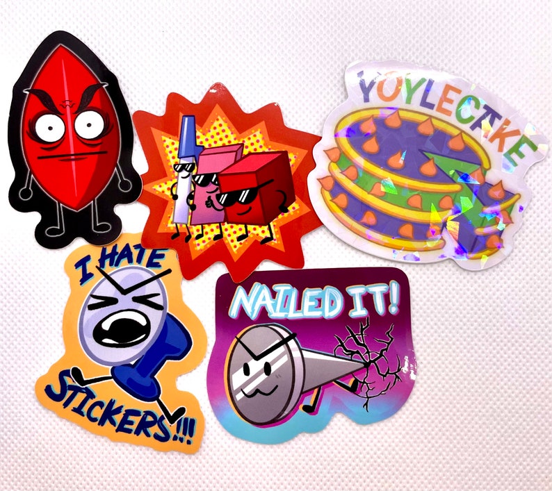 BFDI 2.5" Vinyl Sticker Pack 2 (evil Leafy, Yoylecake, Fanny, Naily ...
