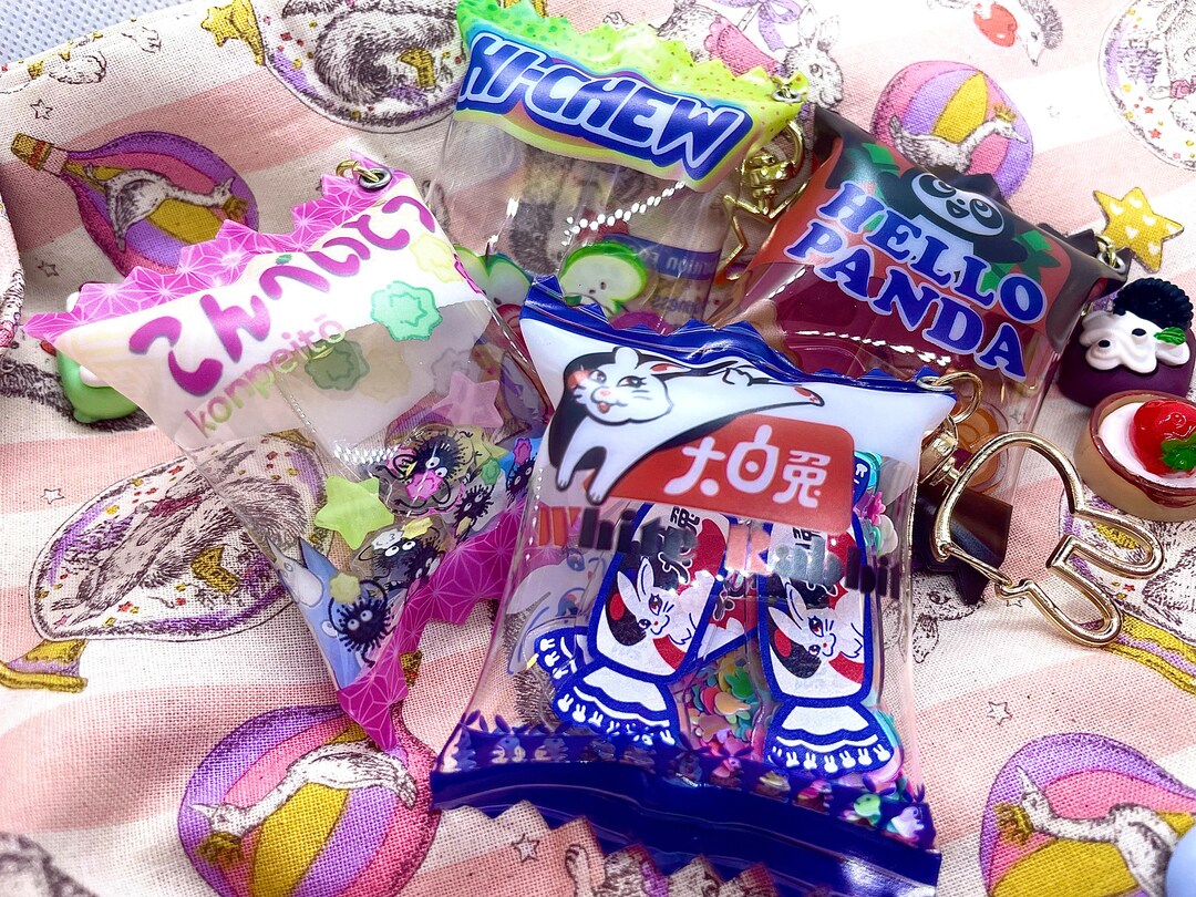 Asian Candy Shaker Keychains white Rabbot, Hi-chew, Hello Panda - Etsy