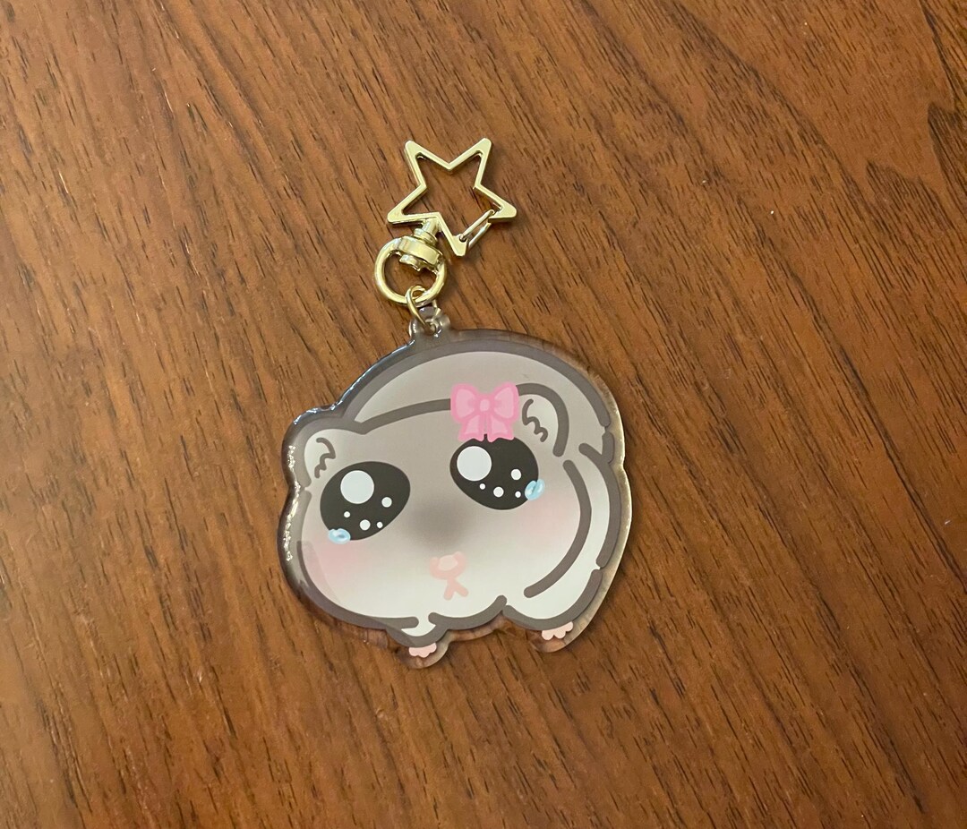 Sad Crying Hamster With a Bow Keychain - 2.5 Inches Large, Doublesided ...