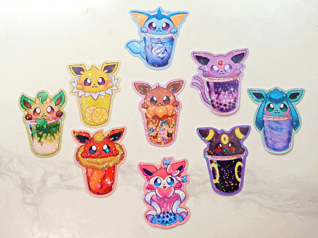 Eeveelution Boba Vinyl Stickers - 2.5" Water Resistant - Eevee, Flareon ...
