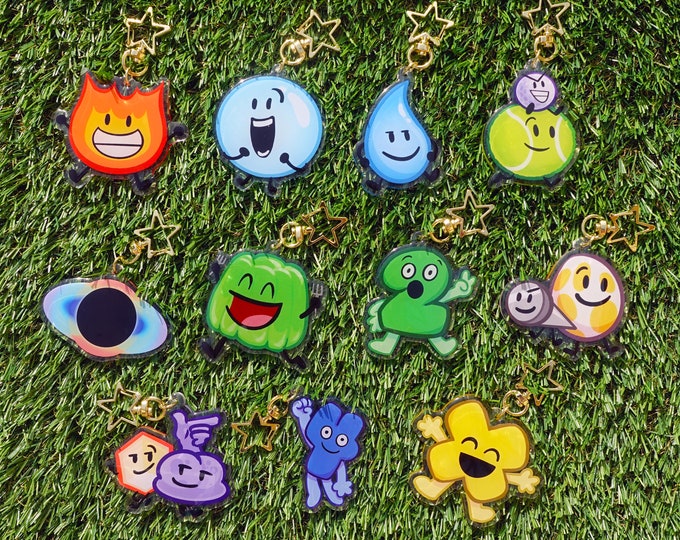 BFDI Keychains 2.5 Acrylic Firey, Bubble, Teardrop, Golfball ...