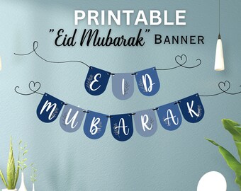 Black PRINTABLE DIGITAL Eid Mubarak Banner Ramadan Eid Decor Blessing ...