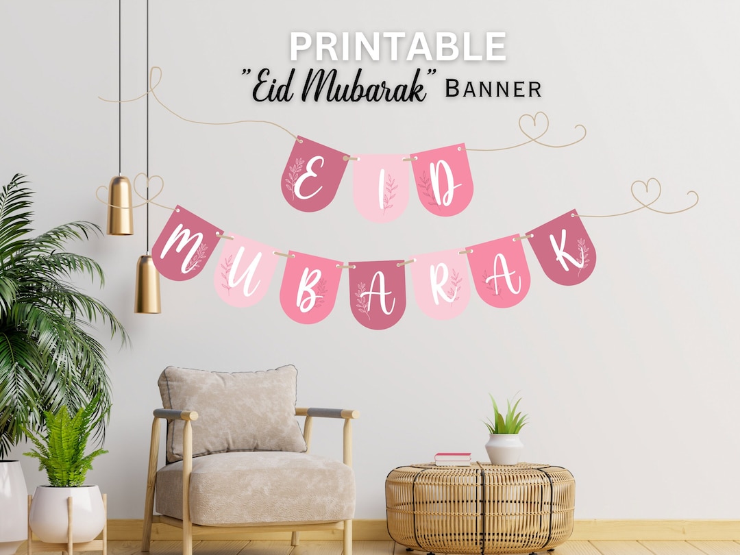 Blush Pink PRINTABLE DIGITAL Eid Mubarak Banner - Ramadan Eid Decor ...