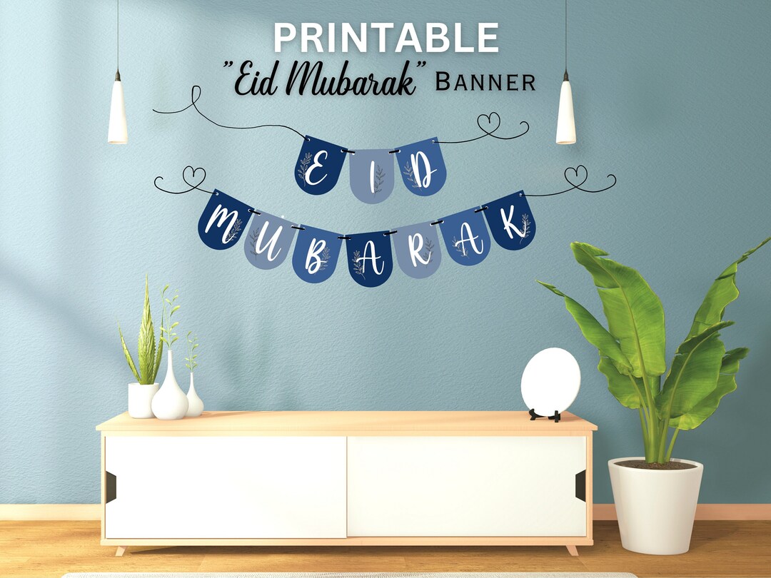 Navy Blue PRINTABLE DIGITAL Eid Mubarak Banner - Ramadan Eid Decor ...