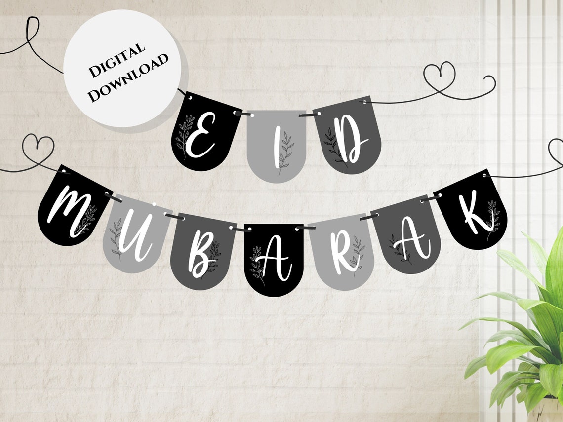 Black PRINTABLE DIGITAL Eid Mubarak Banner Ramadan Eid Decor Blessing ...