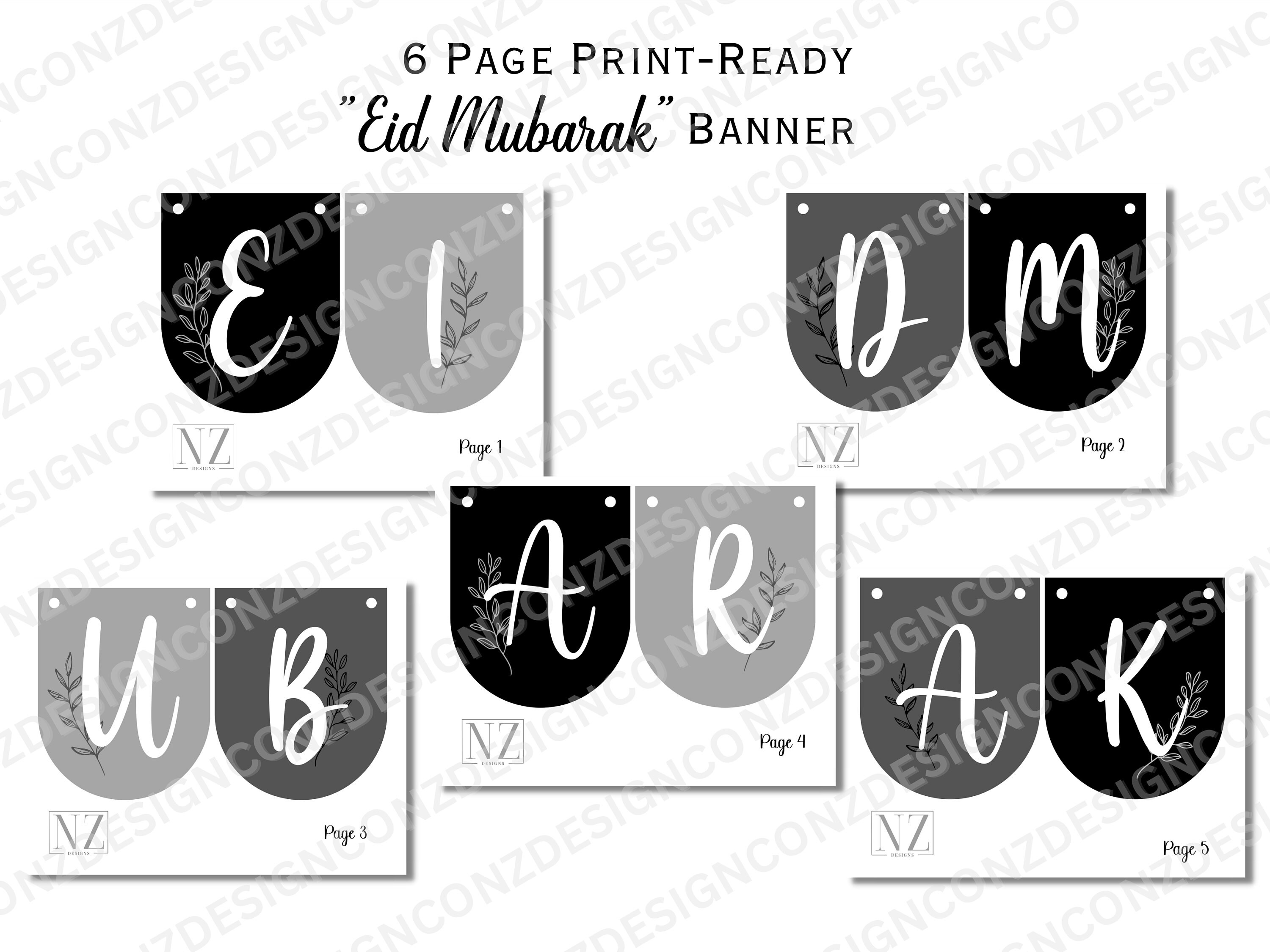 Black PRINTABLE DIGITAL Eid Mubarak Banner - Ramadan Eid Decor ...