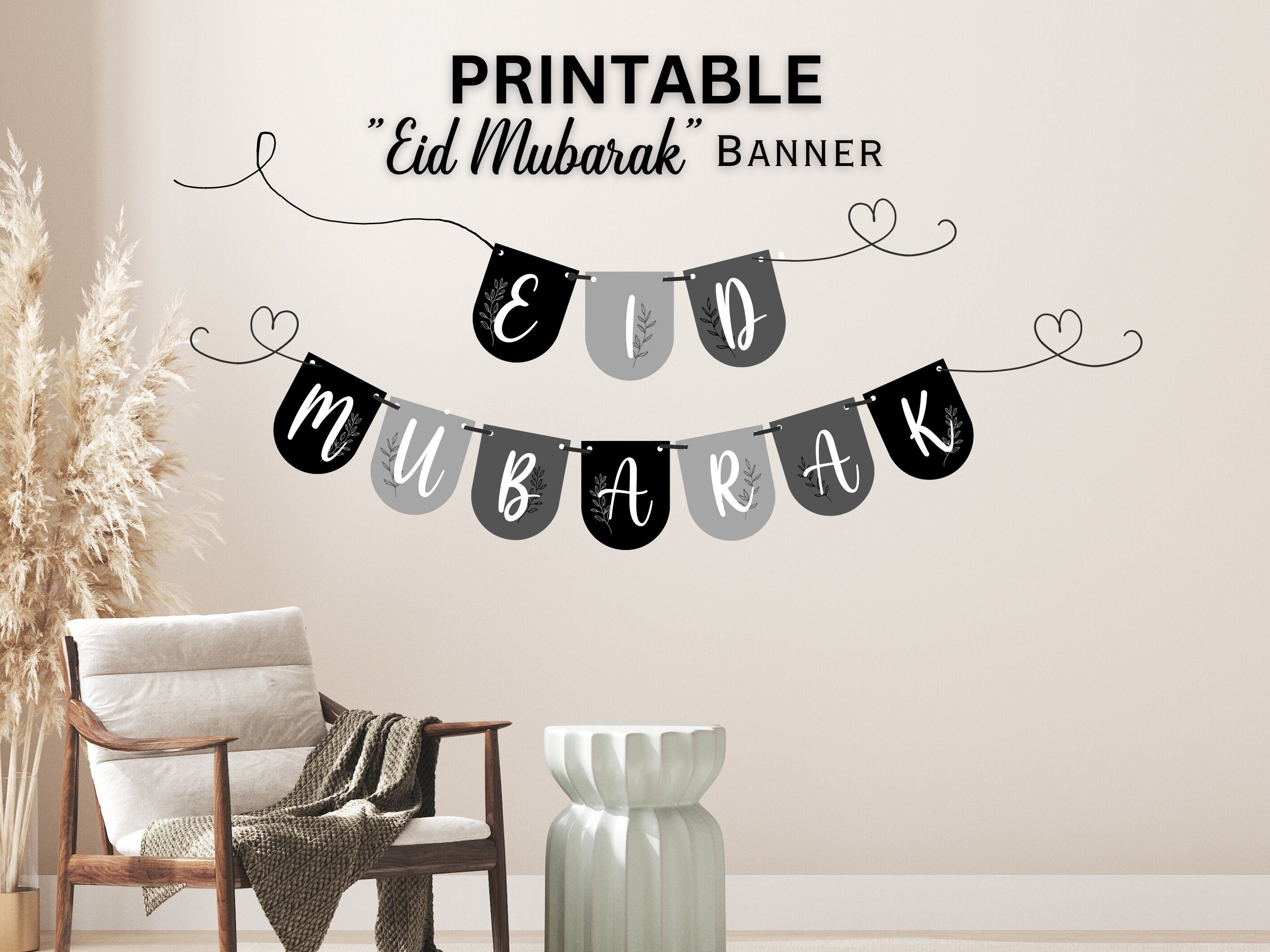Black PRINTABLE DIGITAL Eid Mubarak Banner - Ramadan Eid Decor ...