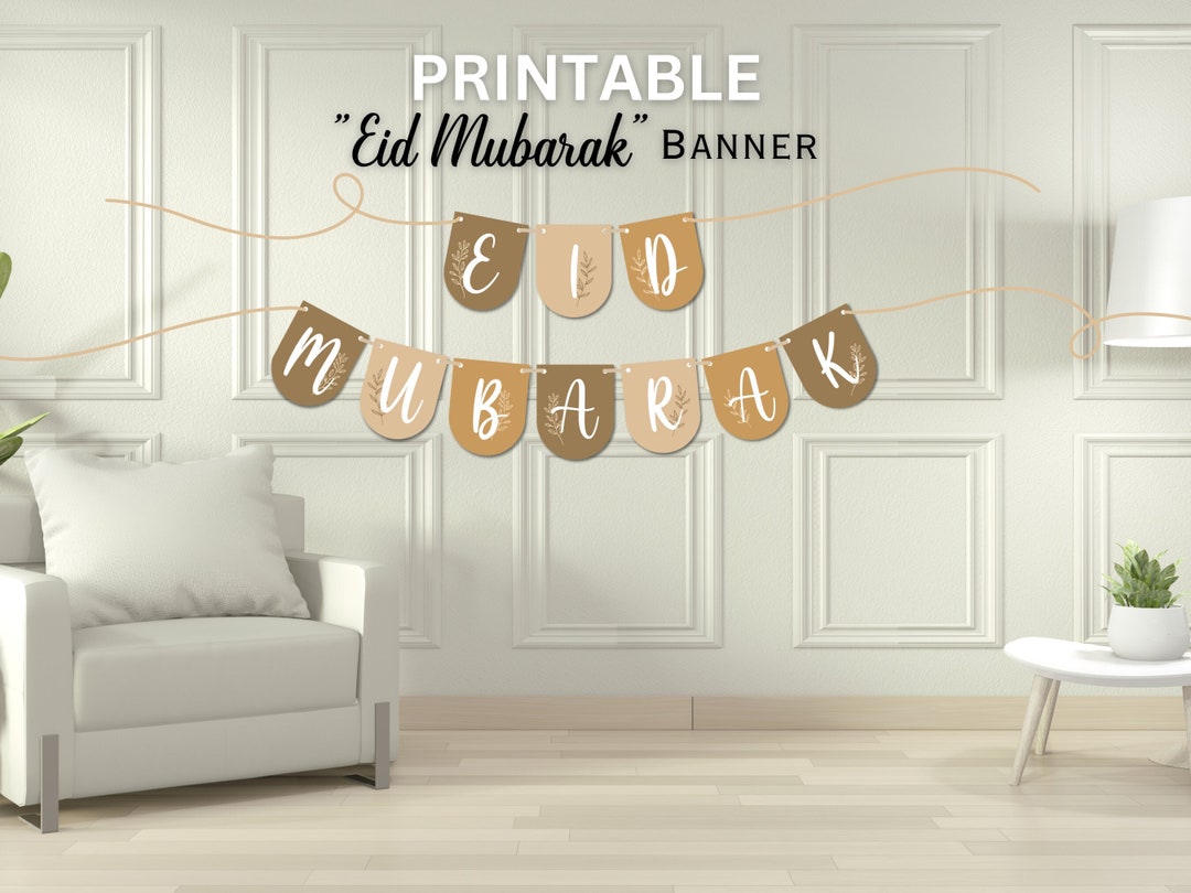 Beige PRINTABLE DIGITAL Eid Mubarak Banner - Ramadan Eid Decor ...