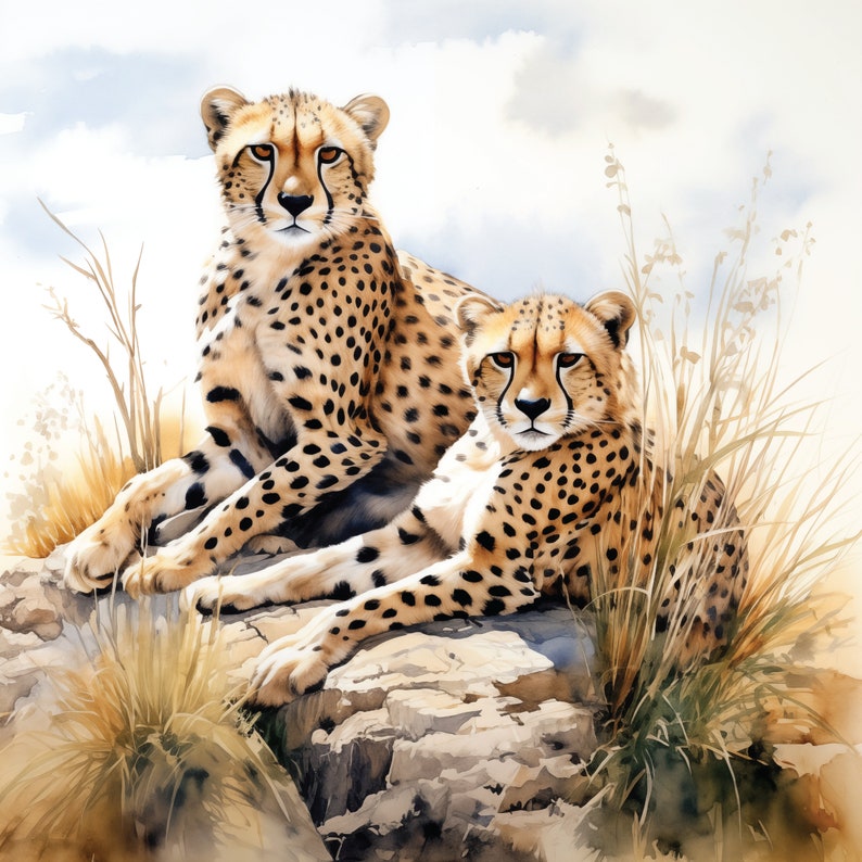 Graceful Repose | Cheetahs in the Meadow | Watercolor in Three ...