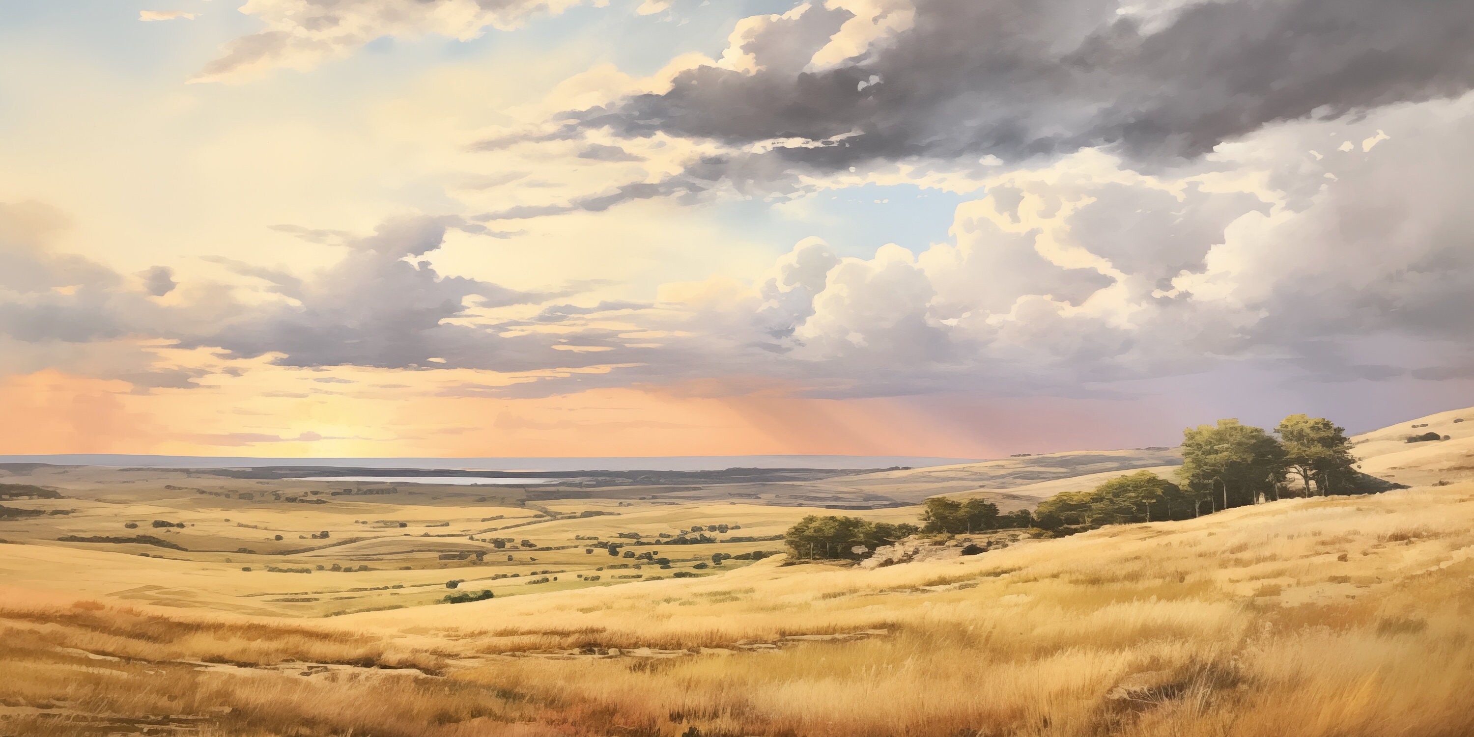 Flint Hills | Watercolor Pastural | Wide Print Offered in Extra Large ...