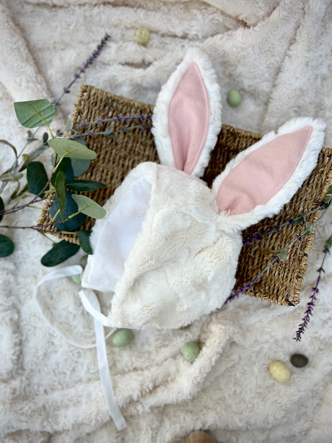 Easter Bunny Bonnet, Baby Girl Bonnet, Faux Fur Hat With Ears, Bunny ...