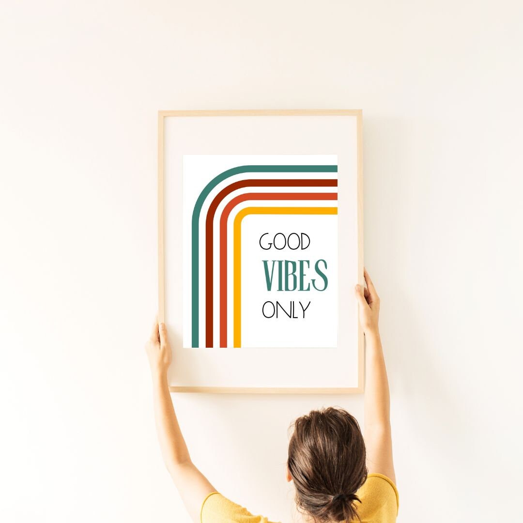 Digital Art, Good Vibes Only, Printable Art, 70's Vibe Artwork, Wall ...