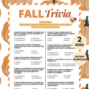 Fall Trivia Printable Game Autumn Activities Halloween Games for Teens ...