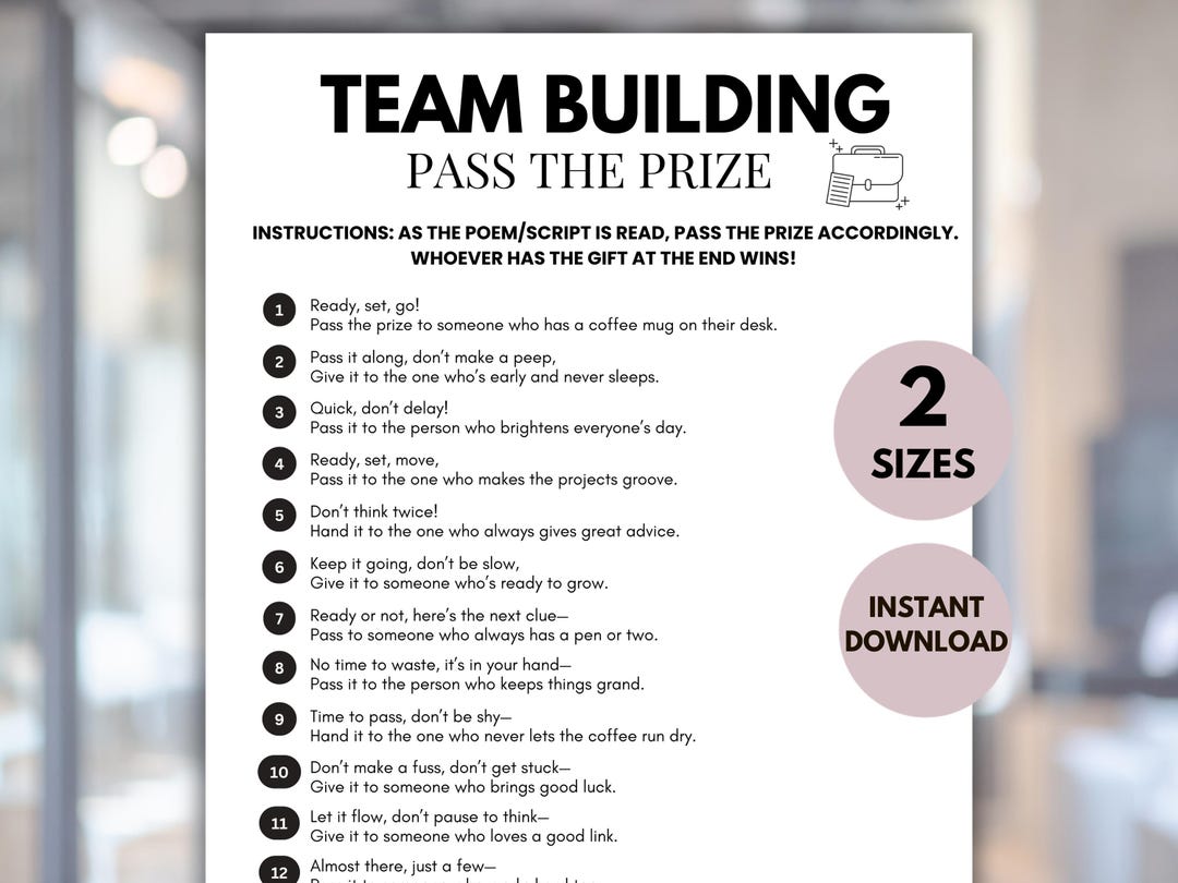 Office Team Building Games, Pass the Prize Work Edition, Printable ...