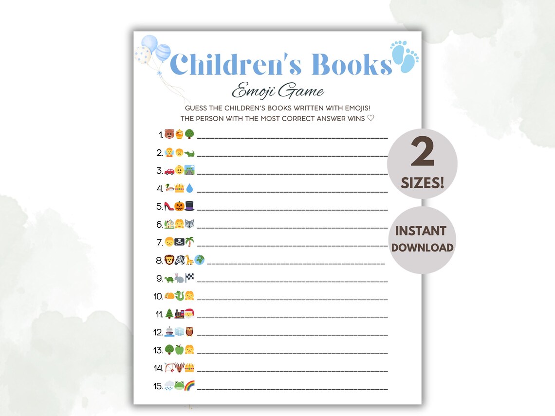Children's Book Emoji Pictionary, Blue Boy Baby Shower Emoji Game ...