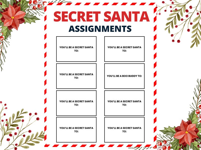 Secret Santa Questionnaire for Christmas Gift Exchange Printable ...