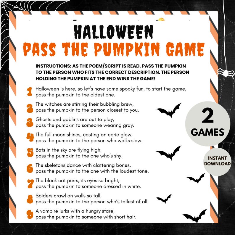 Halloween Pass the Pumpkin Game, Riddle Party (PNG, PDF) - Etsy