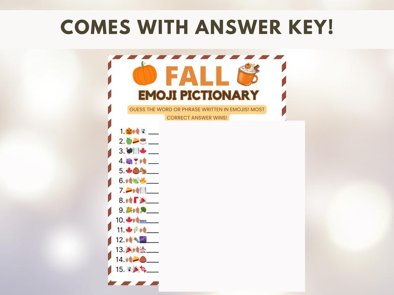 Fall Emoji Pictionary Printable Autumn Games Fall Time Activities for ...