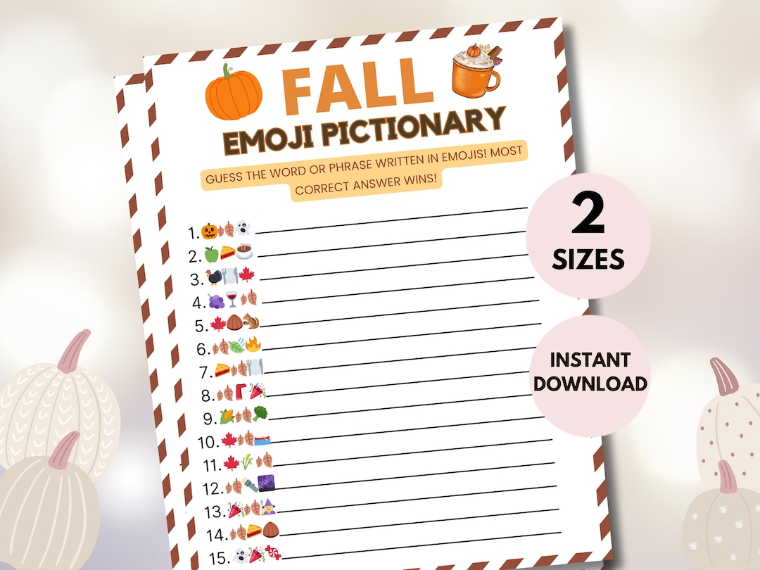 Fall Emoji Pictionary Printable Autumn Games Fall Time Activities for ...