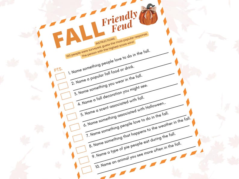 Fall Friendly Feud Game for Family Gatherings (PDF, PNG) - Etsy