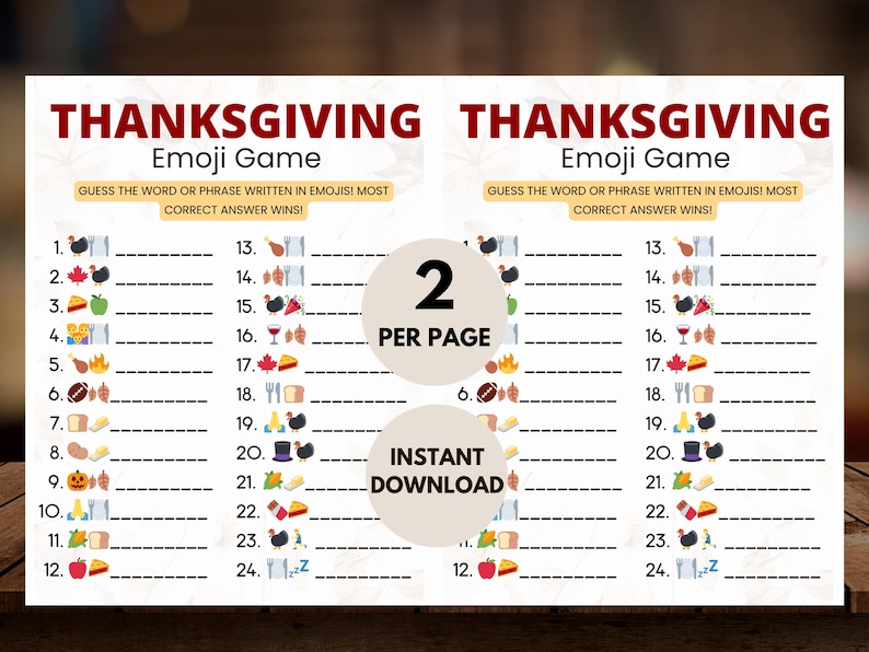 Thanksgiving Emoji Game, Printable Fall Pictionary Game for Kids Teens ...