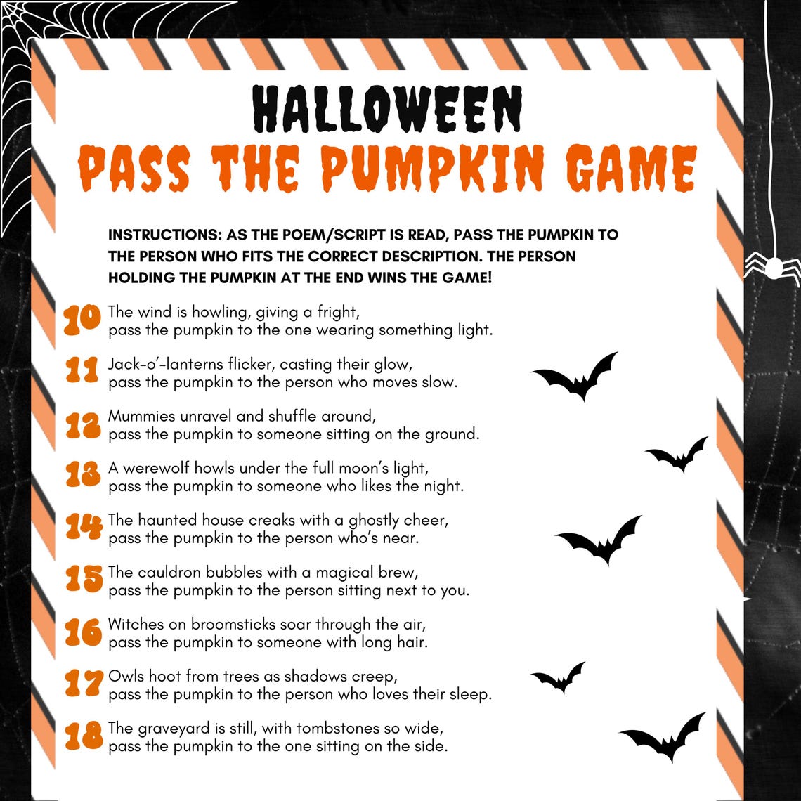 Pass the Pumpkin Game, Halloween Pass the Prize Game, Kids Teens Adults ...