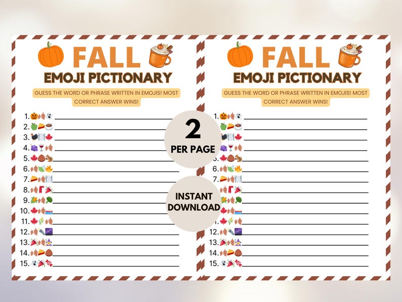 Fall Emoji Pictionary Printable Autumn Games Fall Time Activities for ...