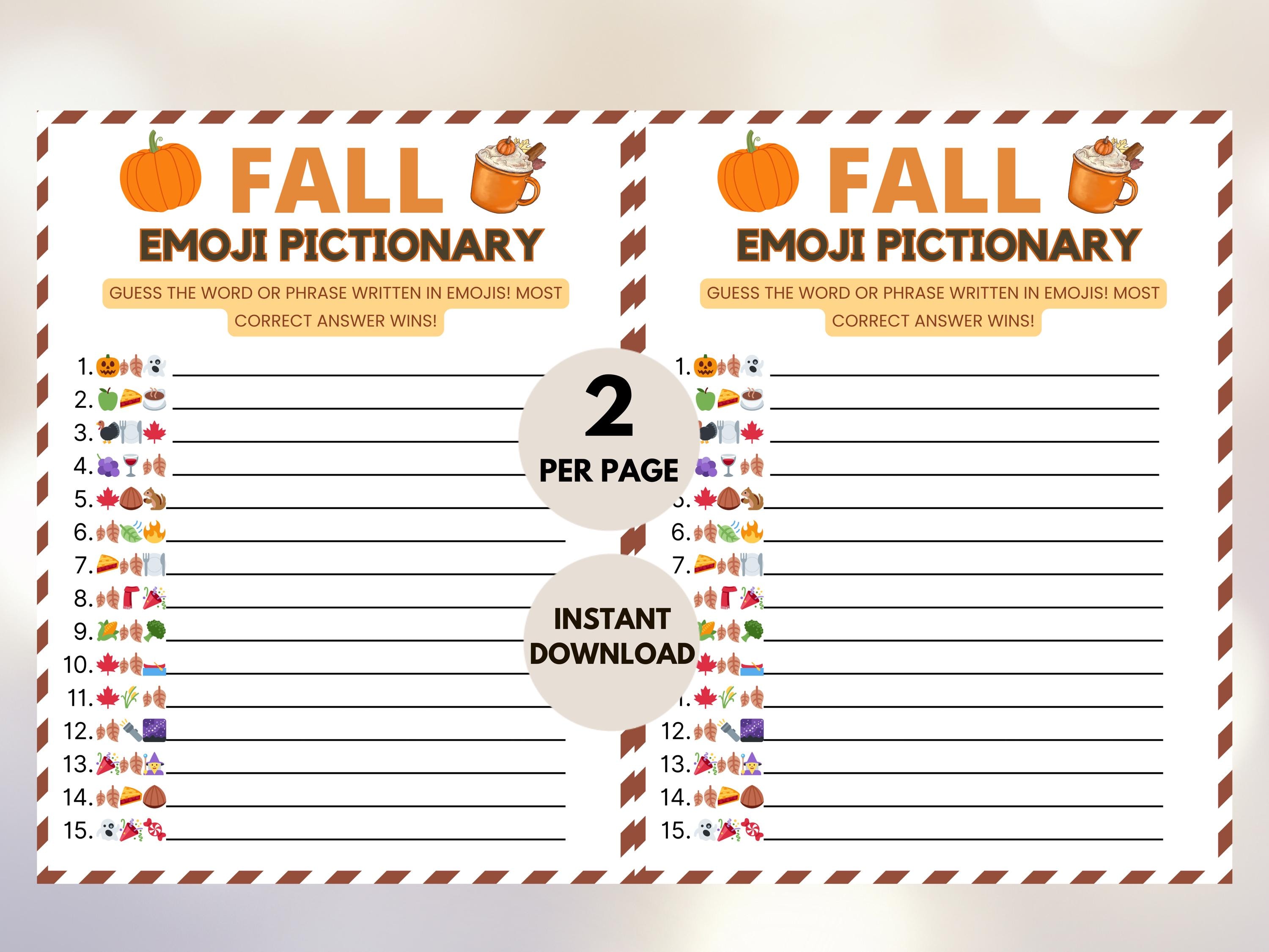 Fall Emoji Pictionary Game, Thanksgiving Activity (digital Download) - Etsy
