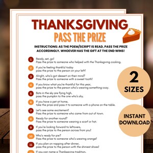 Thanksgiving Pass the Prize Game, Fall Printable Games, Friendsgiving ...