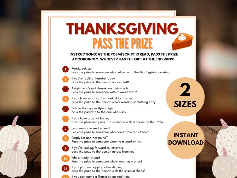 Thanksgiving Pass the Prize Game, Fall Printable Games, Friendsgiving ...