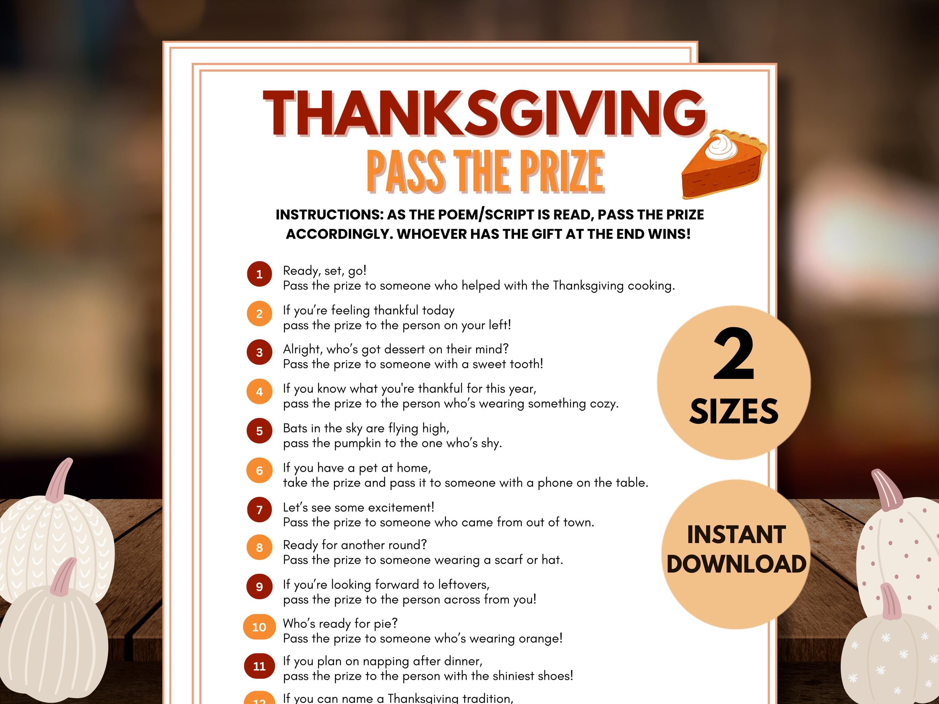 Thanksgiving Pass the Prize Game, Fall Printable Games, Friendsgiving ...