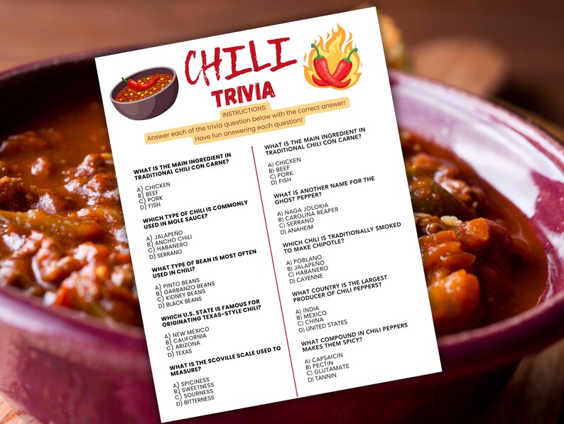 Chili Cook off Trivia, Chili Game, Chili Competition, Chili Trivia ...