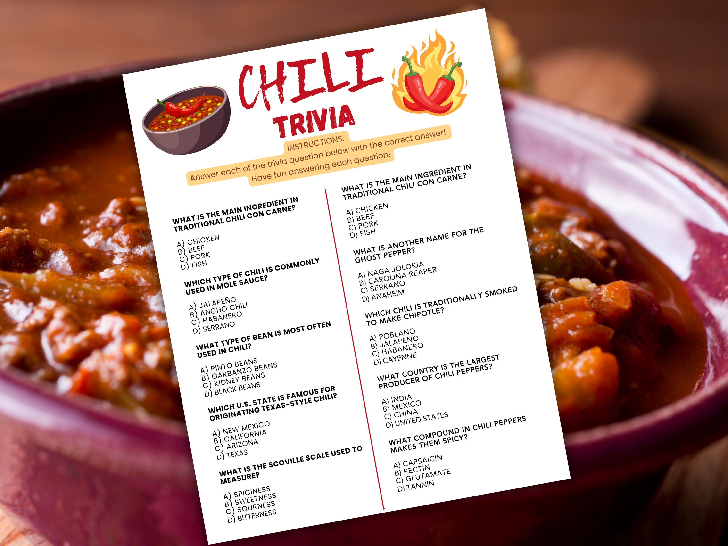 Chili Cook-off Trivia Game, Fall Potluck, Printable (PNG, PDF) - Etsy