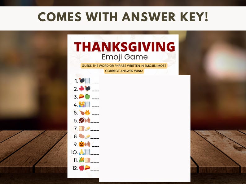 Thanksgiving Emoji Game, Printable Fall Pictionary Game for Kids Teens ...