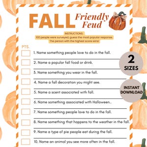 Fall Friendly Feud Game for Family Gatherings (PDF, PNG) - Etsy