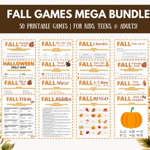 Fall Games Printable Autumn Game Bundle 50 Fall Activities for Kids ...