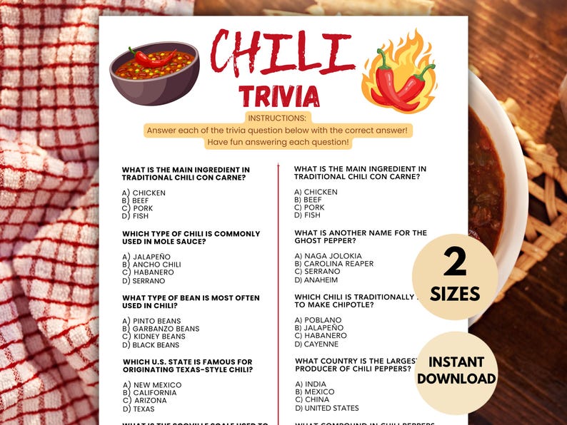 Chili Cook off Trivia, Chili Game, Chili Competition, Chili Trivia ...
