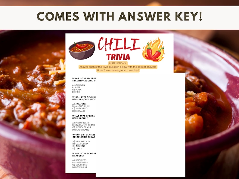 Chili Cook-off Trivia Game, Fall Potluck, Printable (PNG, PDF) - Etsy