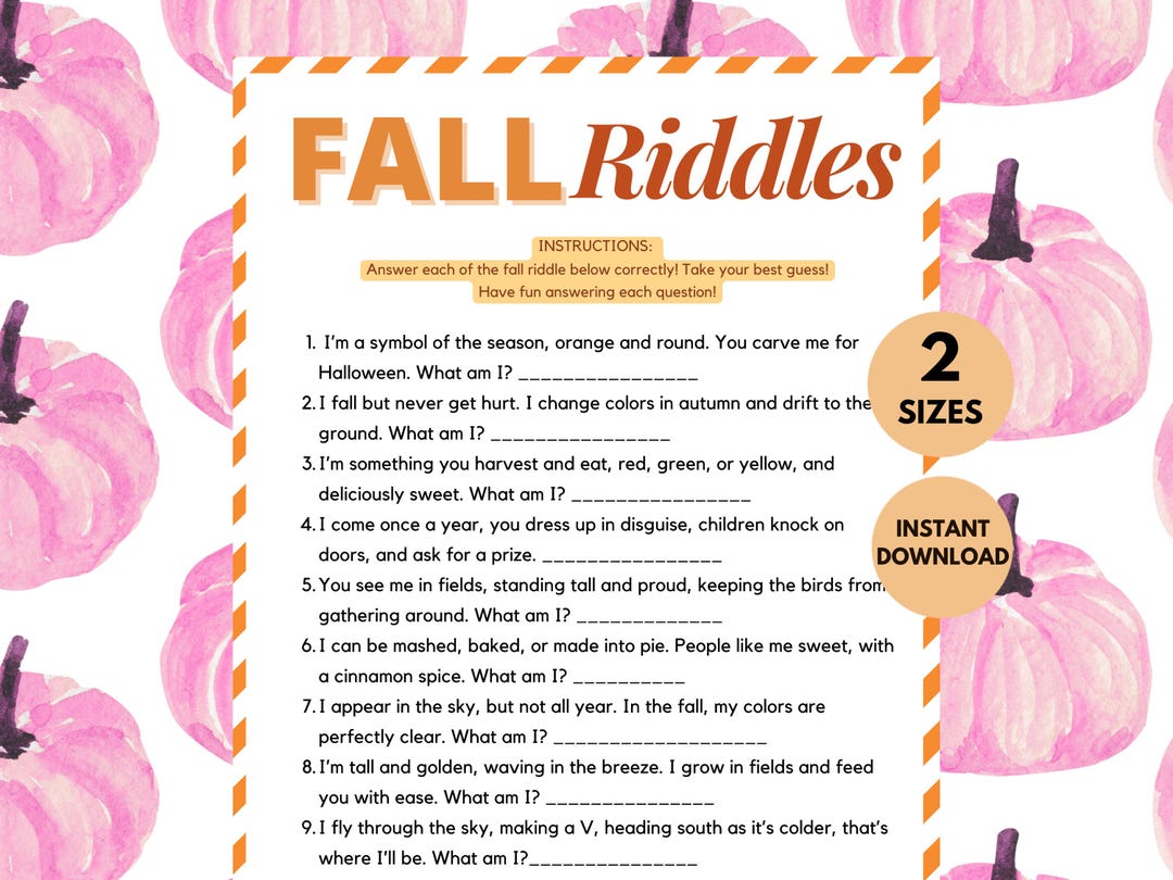 Riddle Me This Fall Games for Kids Teens Adults Autumn Games Printable ...