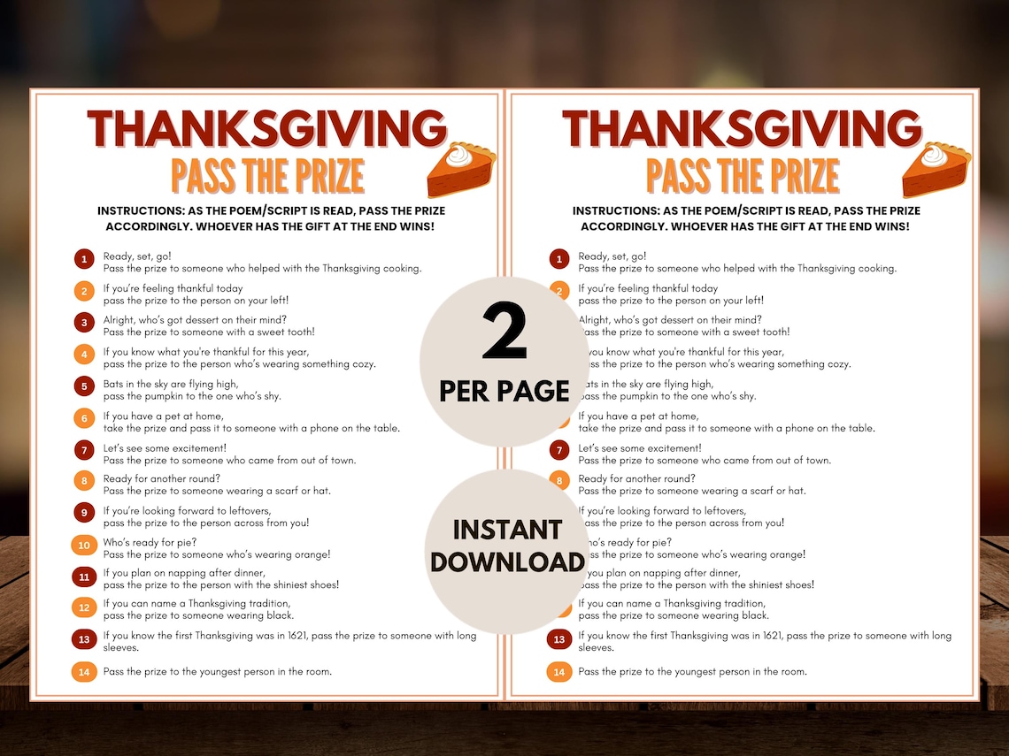 Thanksgiving Pass the Prize Game, Fall Printable Games, Friendsgiving ...