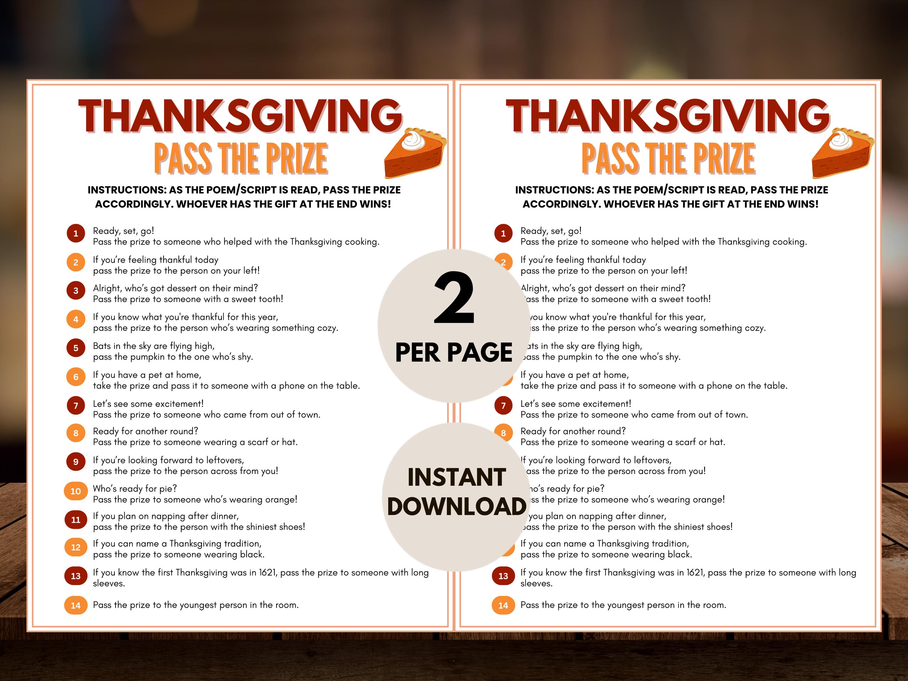 Thanksgiving Pass the Prize Game, Fall Printable Games, Friendsgiving ...