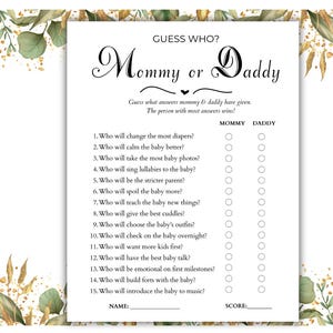 Guess Who Mommy or Daddy Baby Shower Party Game, Printable Shower Game ...