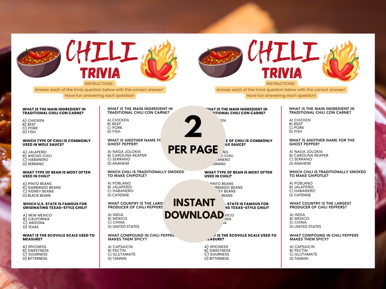 Chili Cook off Trivia, Chili Game, Chili Competition, Chili Trivia ...