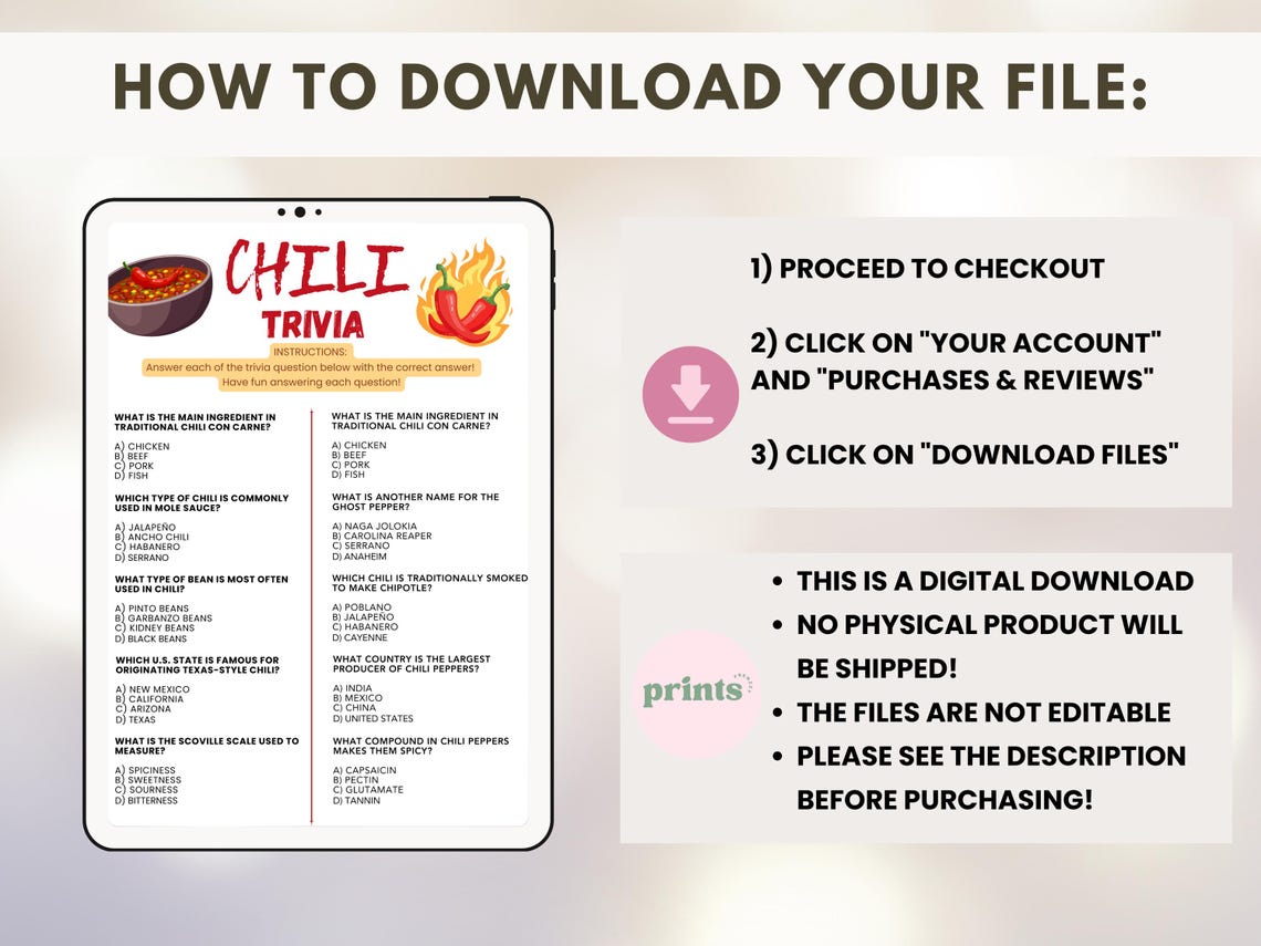 Chili Cook-off Trivia Game, Fall Potluck, Printable (PNG, PDF) - Etsy