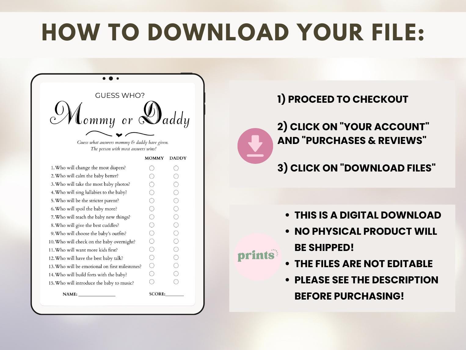 Guess Who Mommy or Daddy Baby Shower Party Game, Printable Shower Game ...