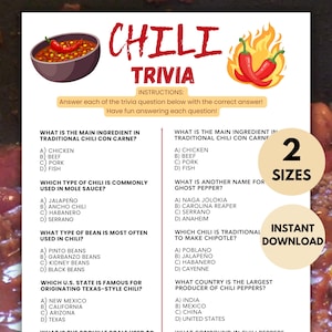 Chili Cook off Trivia, Chili Game, Chili Competition, Chili Trivia ...