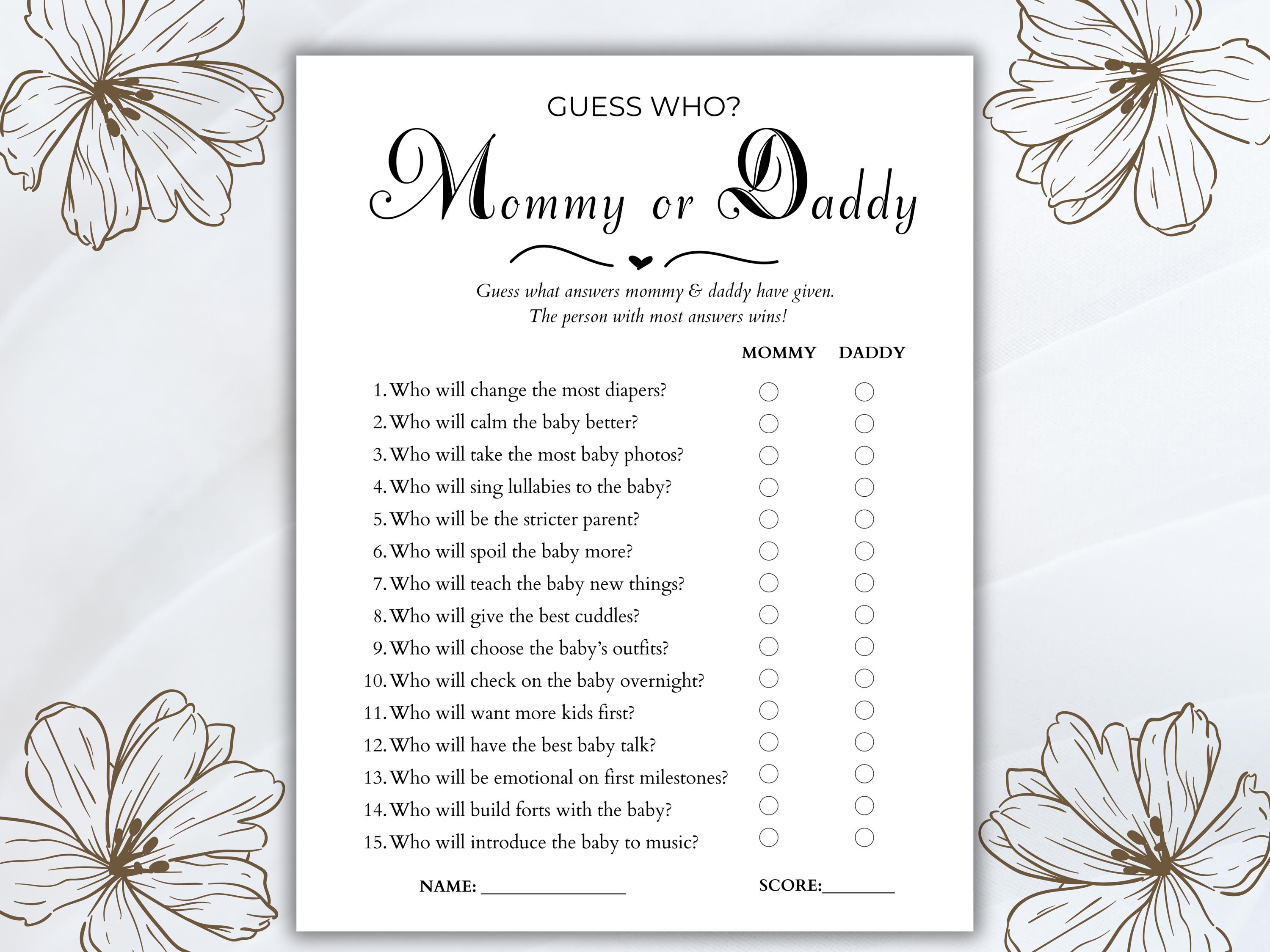 Guess Who Mommy or Daddy Baby Shower Game (PNG, PDF) - Etsy